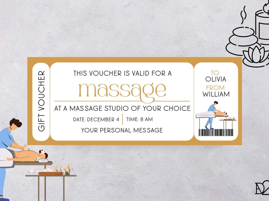 Massage Voucher Gift Certificate Massage Therapy Art Printable Massage ...
