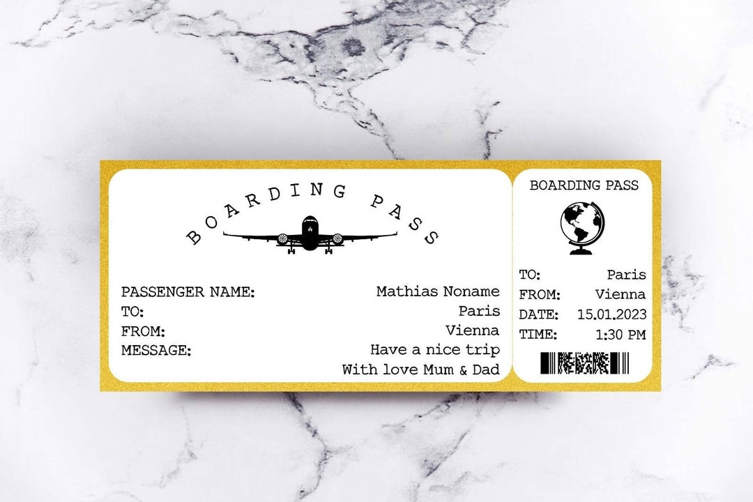 Boarding Pass Travel Voucher, Fake Airline Ticket, Personalise Flight ...