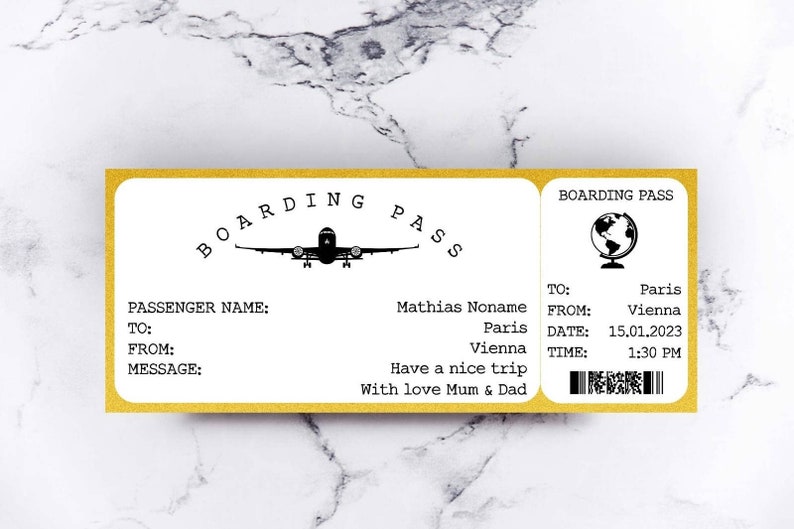 Boarding Pass Travel Voucher, Fake Airline Ticket, Personalise Flight ...