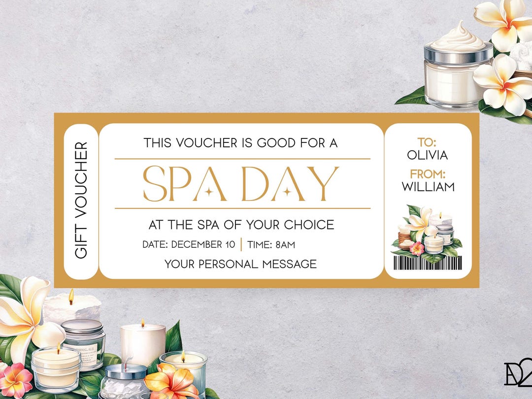 Spa Day Voucher Get Well Gift Certificate Golden Ticket Template Stress ...