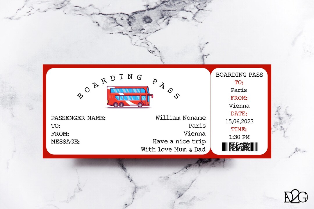 Editable Bus Ticket Personalised Gift Voucher Boarding Pass Travel Gift ...