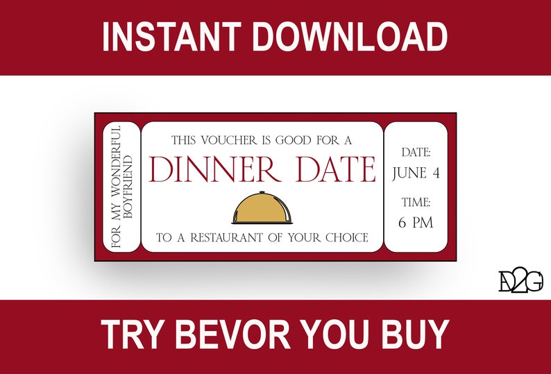 Dinner Date Voucher Personalized Printable Gift Coupon for - Etsy