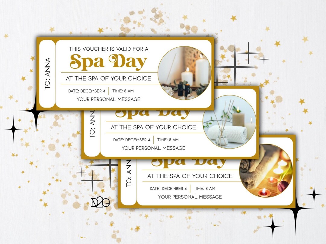 Spa Ticket Template Editable Spa Day Gift Certificate Template Wellness ...
