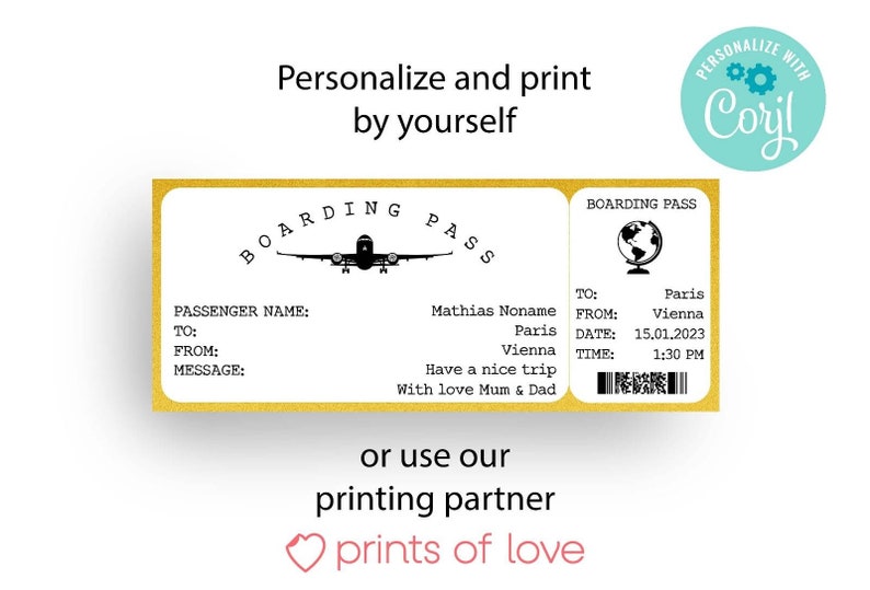 Aircraft Surprise - Personalise Boarding Pass - Printable Airline ...