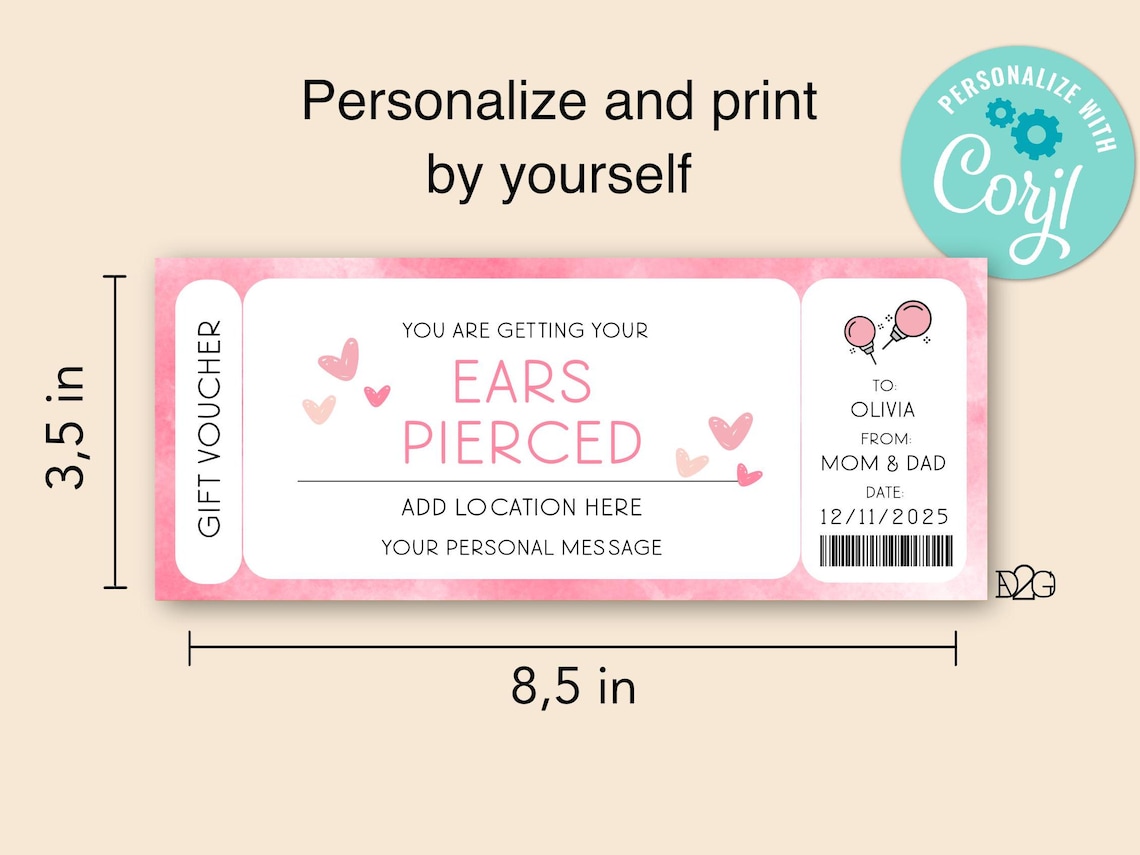 Piercing Voucher Ear Piercing Gift Certificate Template Septum Ring ...