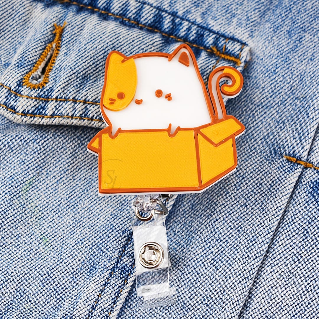 Cute Cat Badge Reel, Box Cat Badge Reel, Teacher ID Card Holder, Custom ...