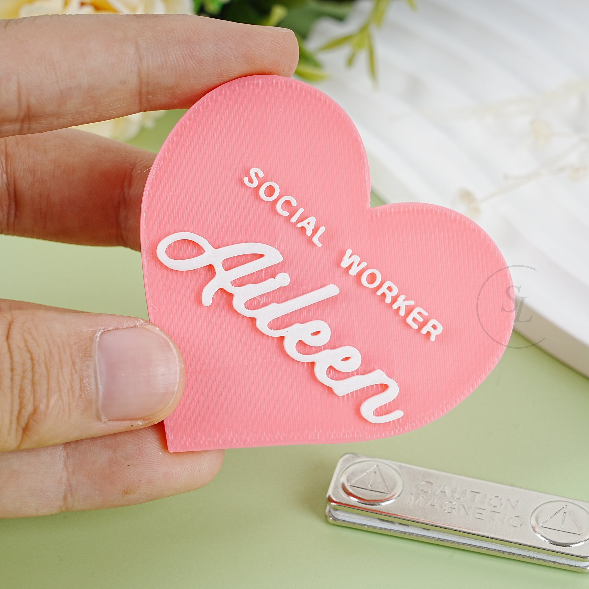 3D Printed Name Badge, Fun Heart Name Badge, Personalised Work Name Tag ...