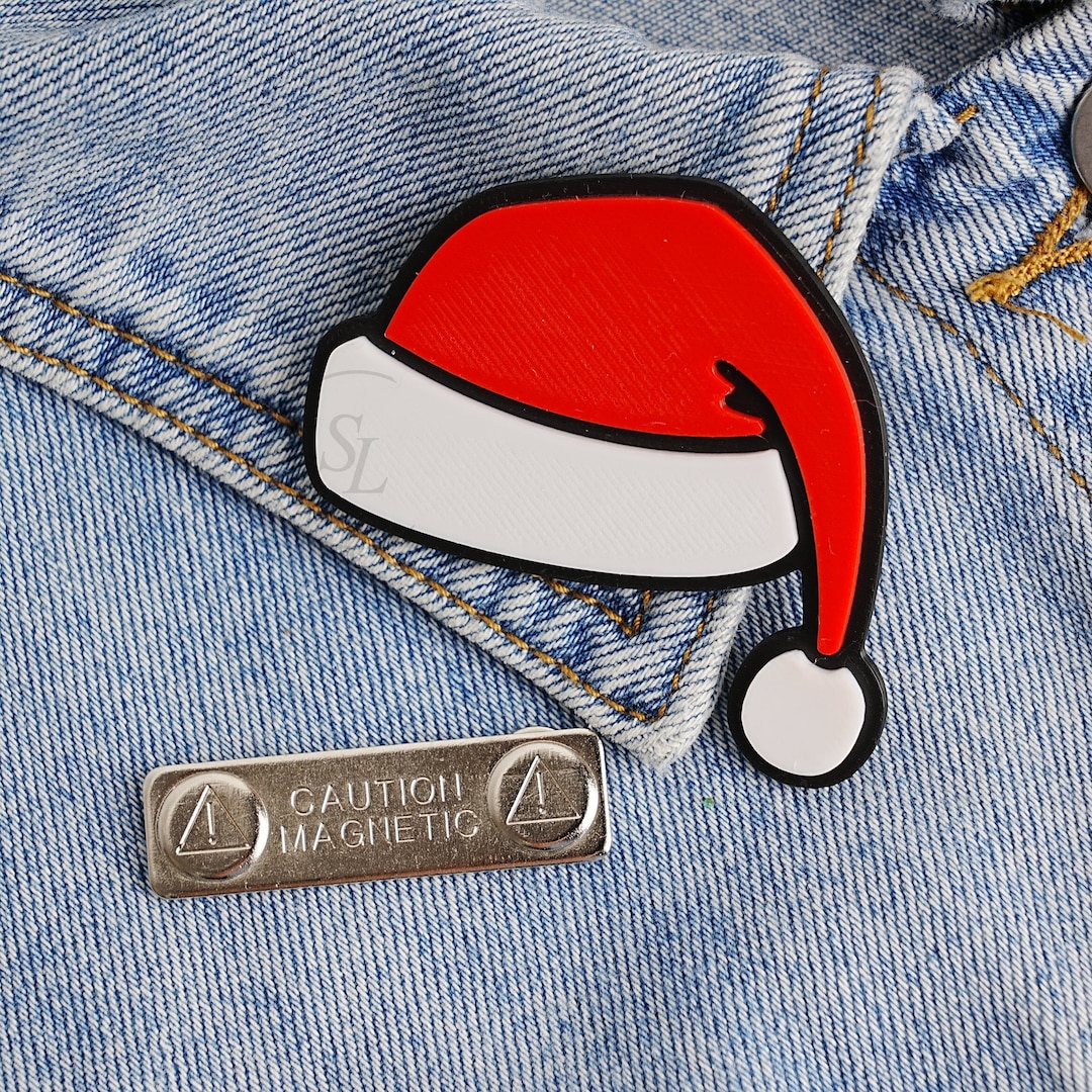 Red Santa Hat Pin Brooch, 3D Printed Magnetic Pin Badge, Christmas Hat ...