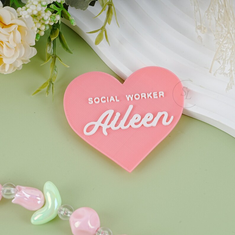 3D Printed Name Badge, Fun Heart Name Badge, Personalised Work Name Tag ...