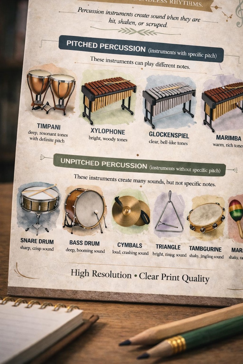 Percussion Family Poster | Drums Xylophone Timpani | Printable Music ...