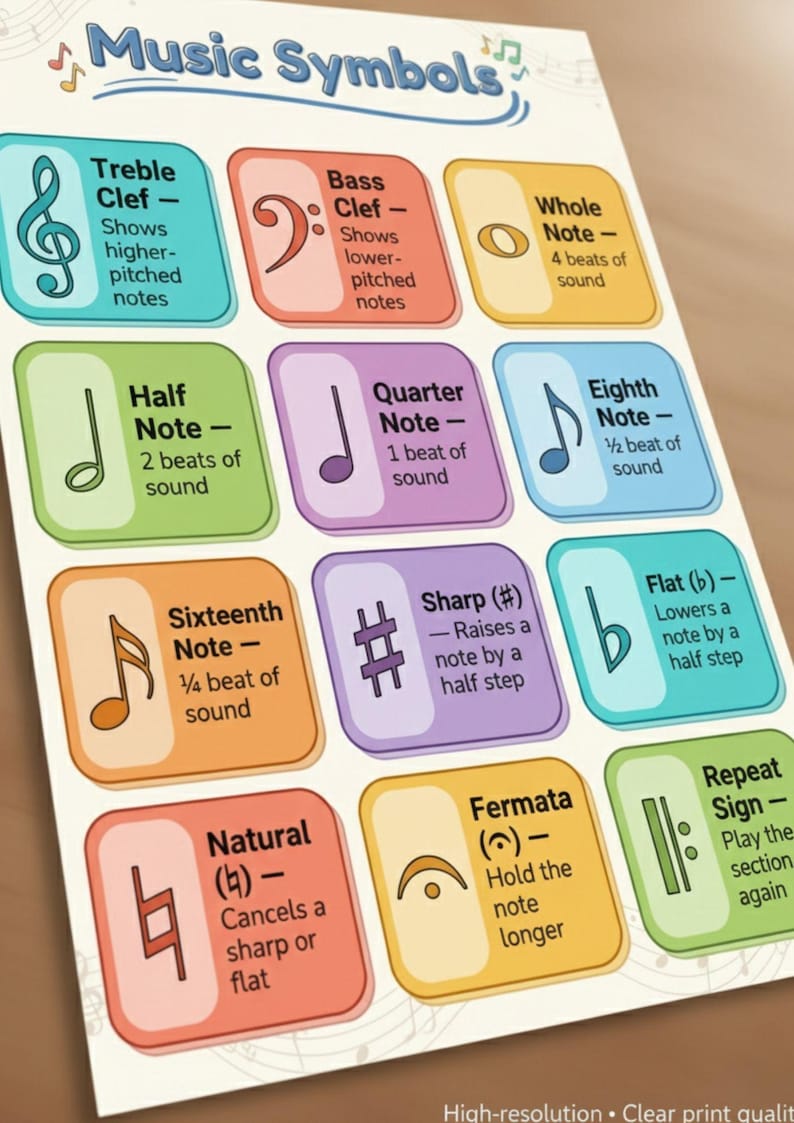 Music Symbols Poster | Elementary Classroom Decor, Music Theory Chart ...