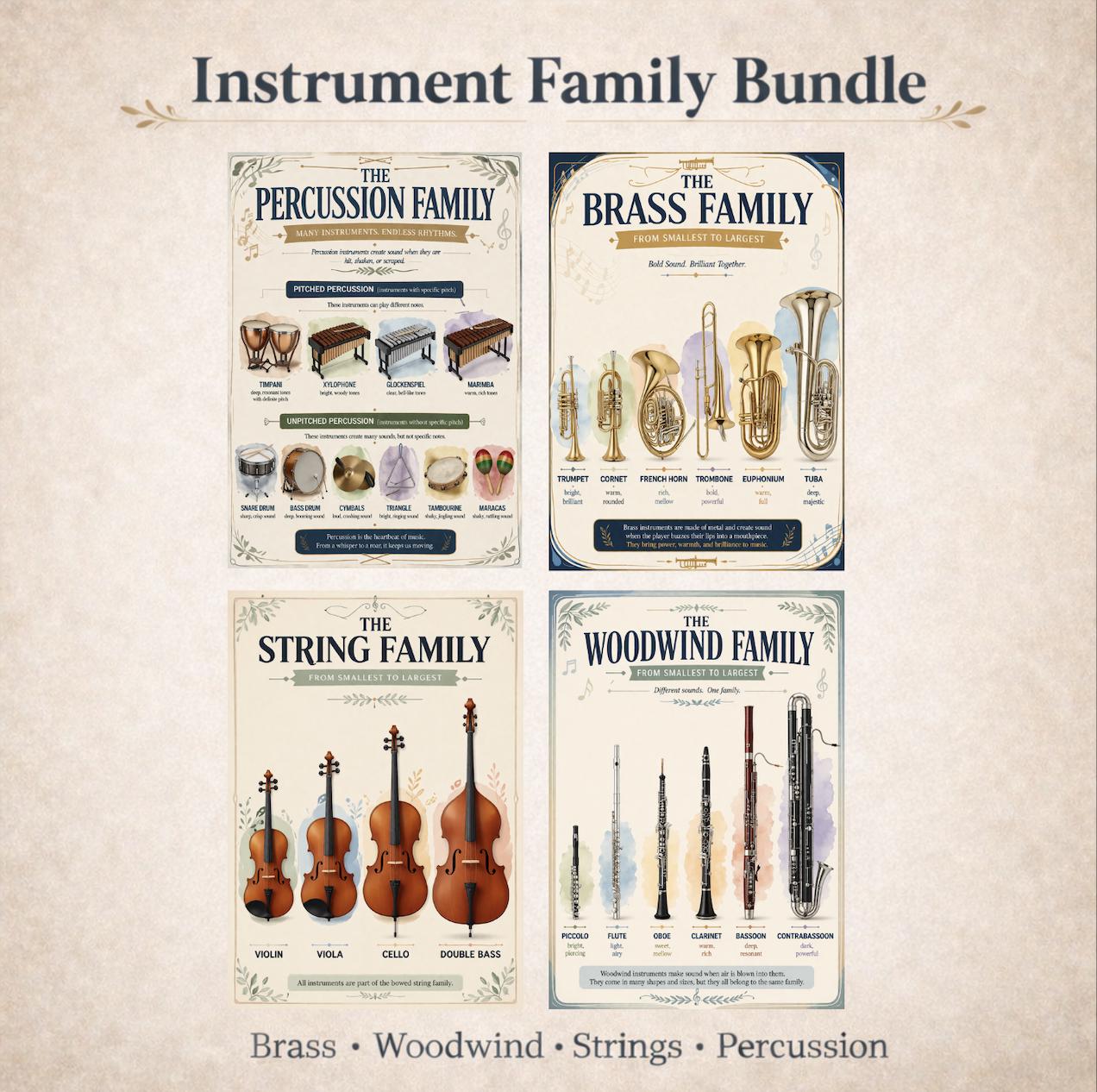 Instrument Families Poster Bundle |strings Woodwinds Brass Percussion ...