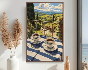 Retro Blue Coffee Poster, Italian Espresso Print, Retro Coffee Art ...