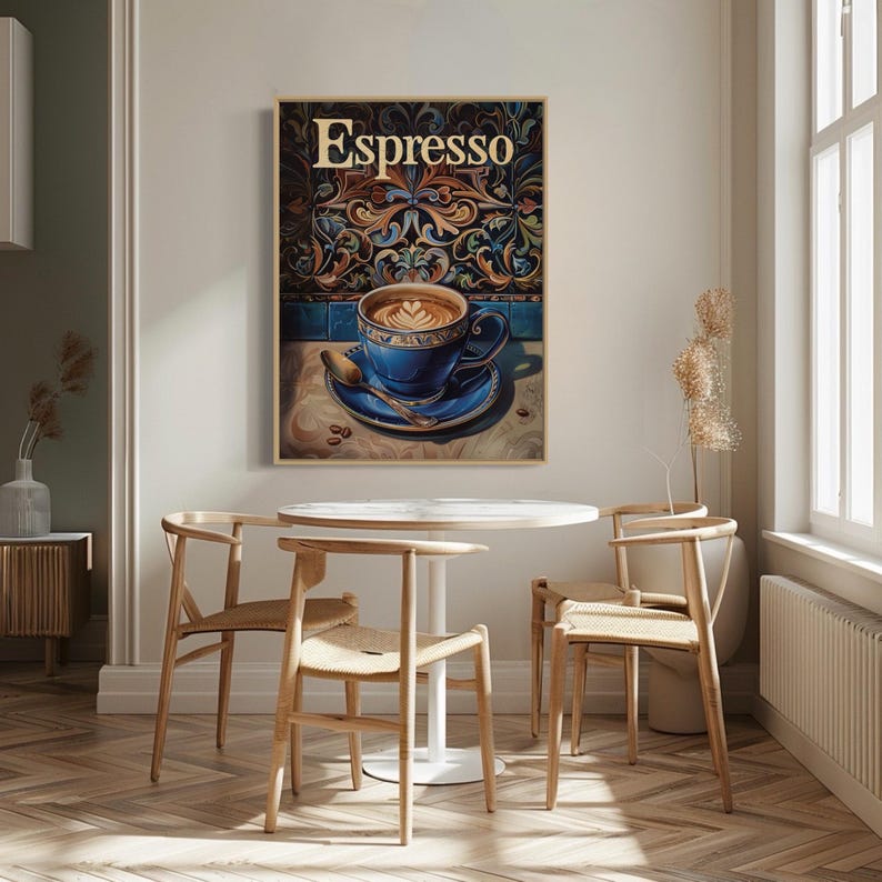 Retro Blue Coffee Poster, Italian Espresso Print, Retro Coffee Art ...
