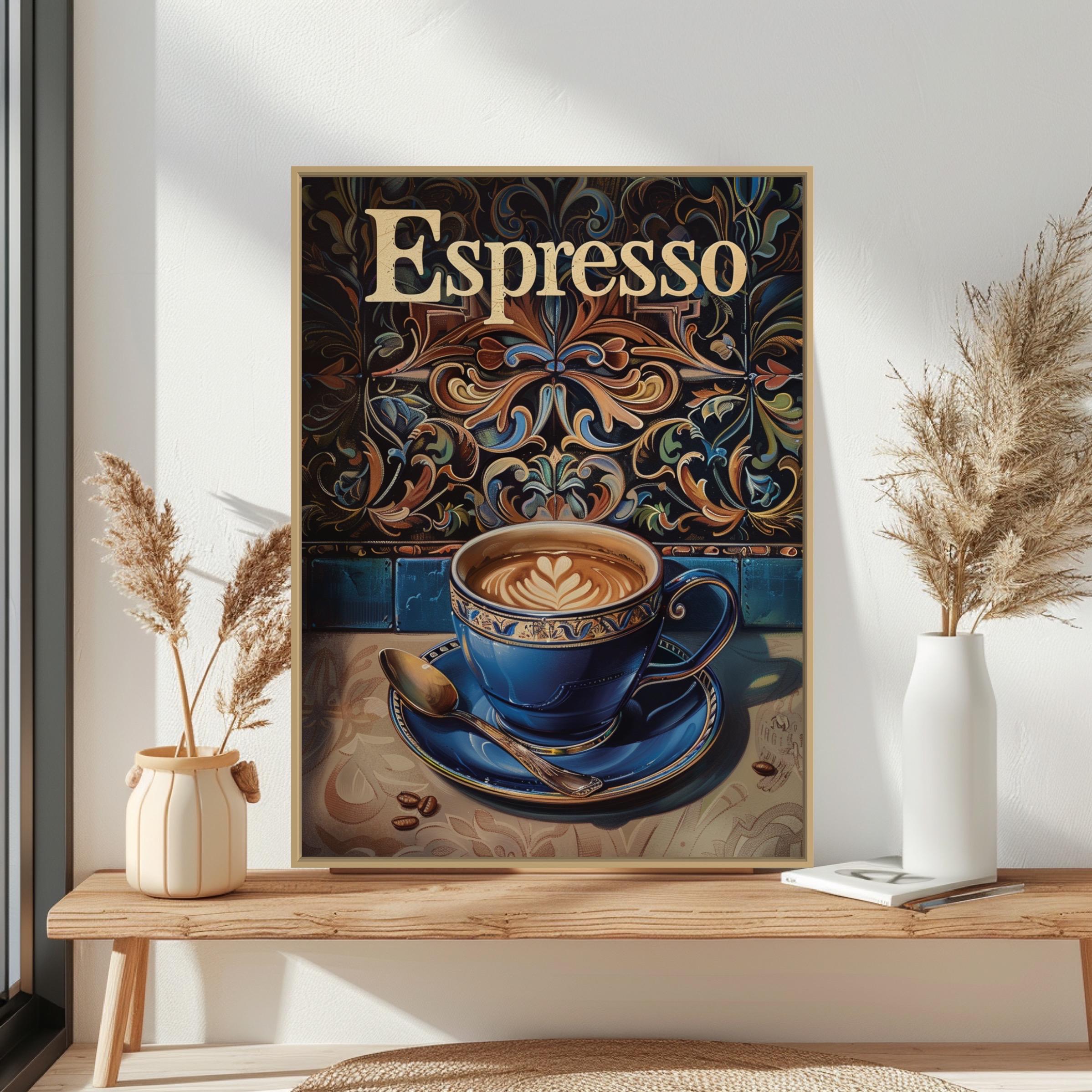 Retro Blue Coffee Poster, Italian Espresso Print, Retro Coffee Art ...