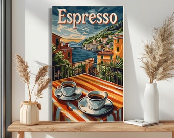 Retro Blue Coffee Poster, Italian Espresso Print, Retro Coffee Art ...
