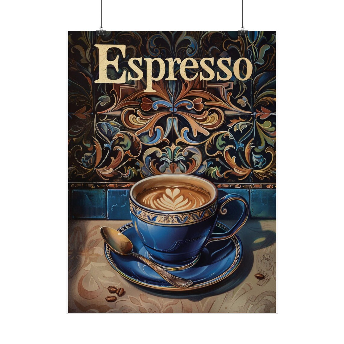Retro Blue Coffee Poster, Italian Espresso Print, Retro Coffee Art ...
