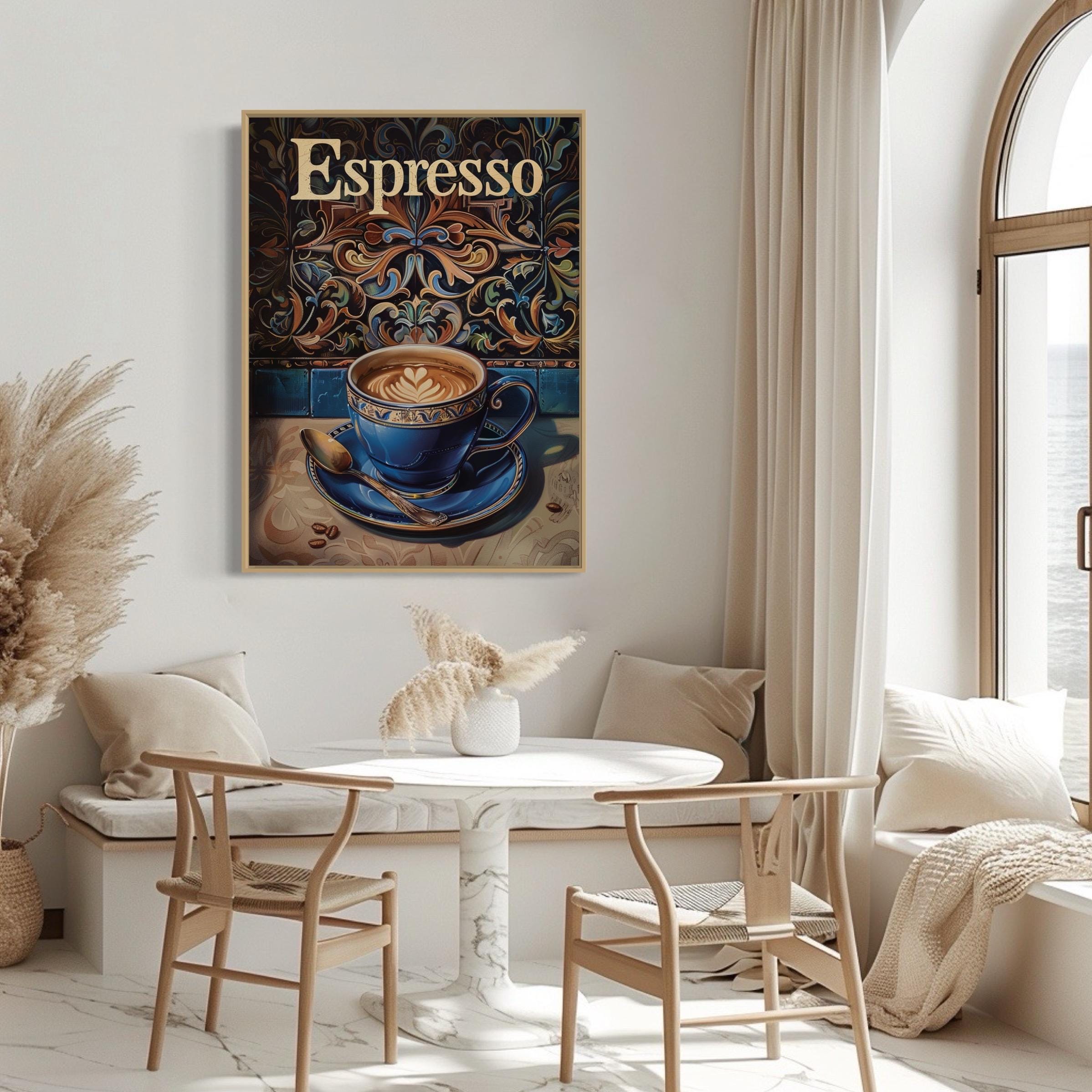 Retro Blue Coffee Poster, Italian Espresso Print, Retro Coffee Art ...