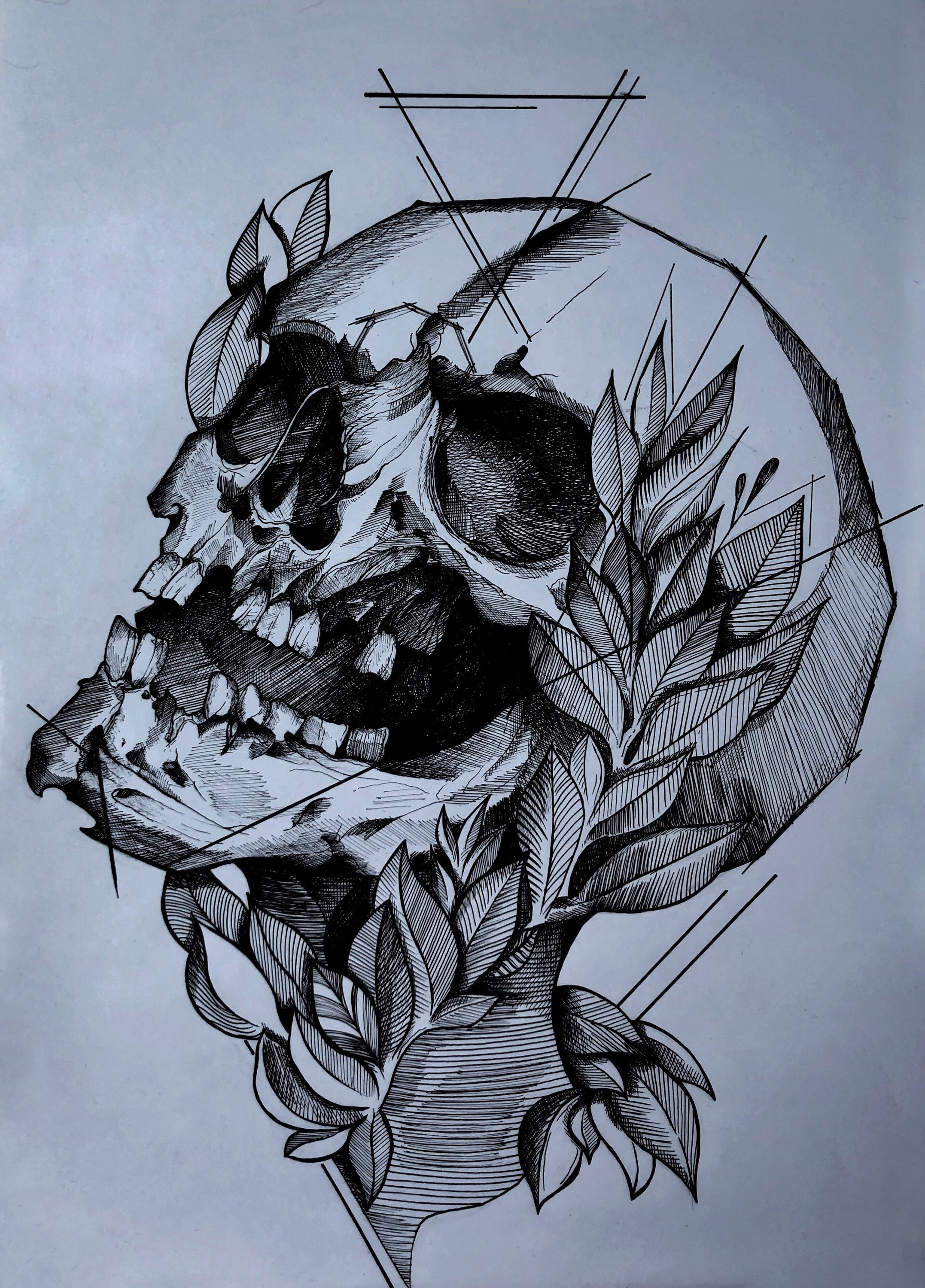 Skull Flowers Drawing