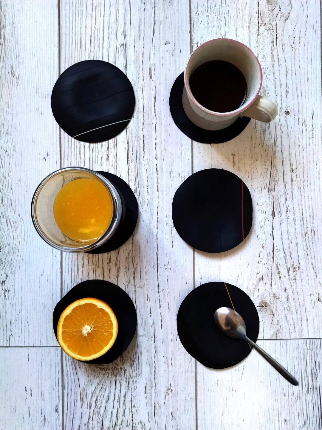 Round Recycled Rubber Coasters, From Bicycle Inner Tube, Set of 6 ...