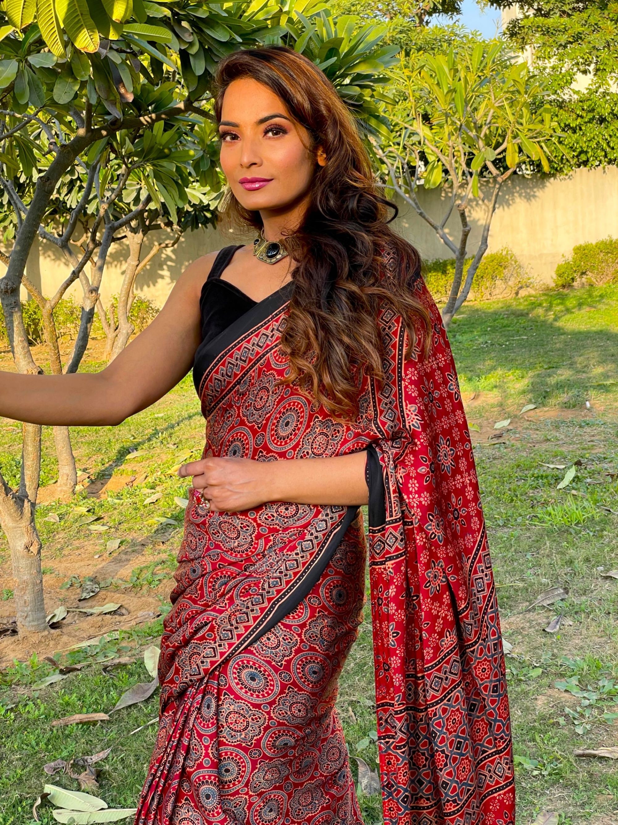 Red Madhagalo Ajrakh Modal Silk Saree Authentic Ajrakh Hand - Etsy ...