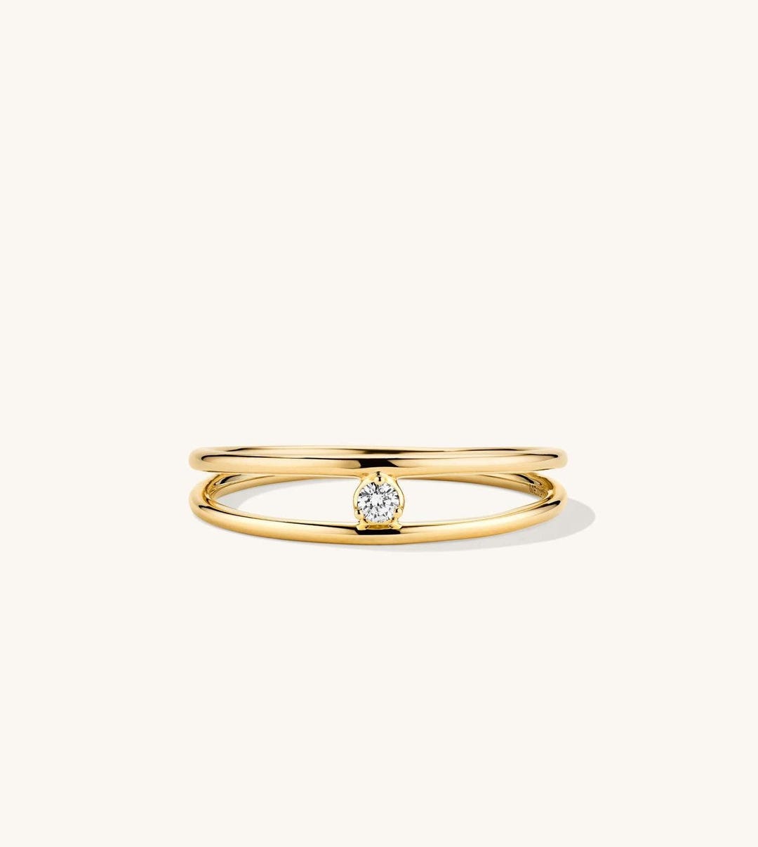 14K Solid Gold Diamond Double Stacker Ring | Minimalist Ring ...