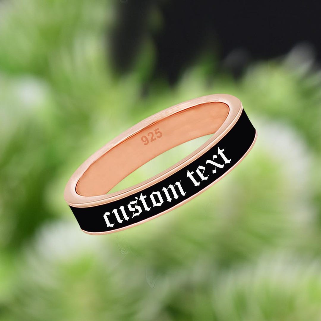 4mm Wide Custom Text Black Enamel Band Ring, Promise Ring, Anniversary ...