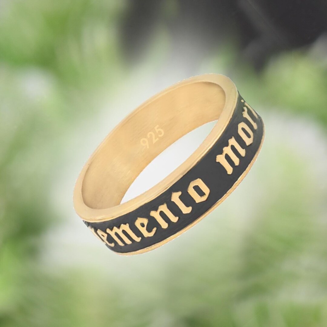 6mm Wide Memento Mori Black Enamel Band Ring, Promise Ring ...