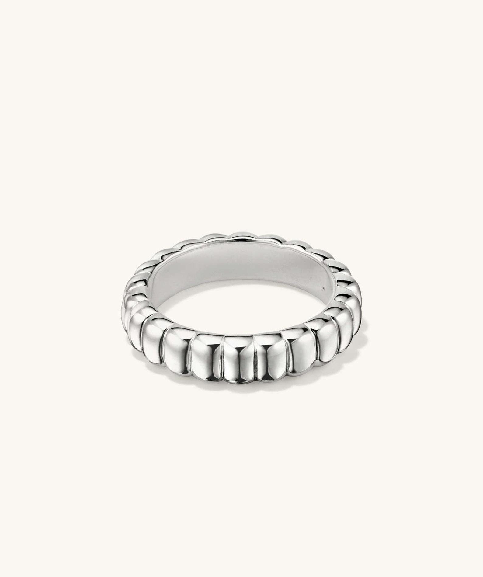 4mm Wide Charlotte Ring, Fluffy Slim Ring, Puffy Stacking Ring, Ribbed ...