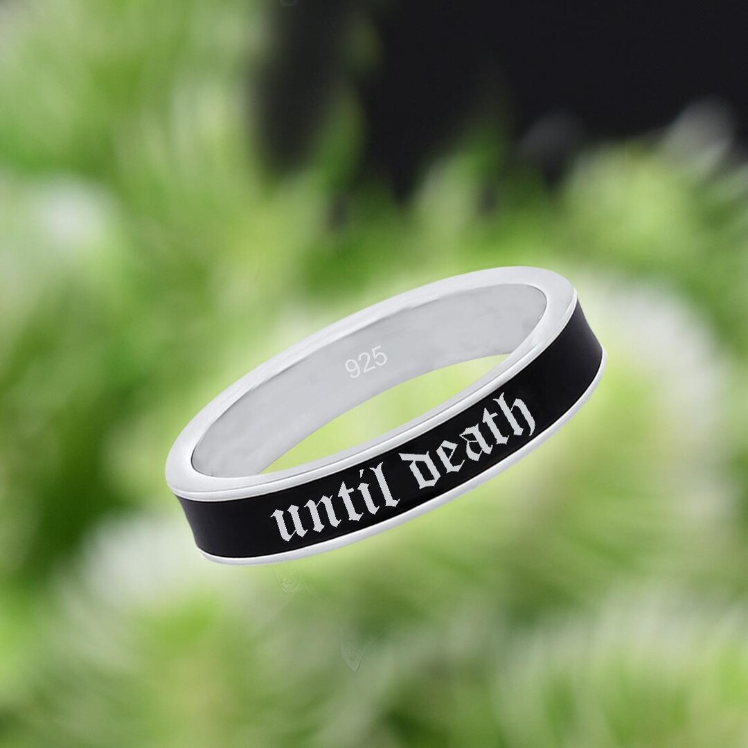 4mm Wide Until Death Black Enamel Band Ring, Promise Ring, Anniversary ...