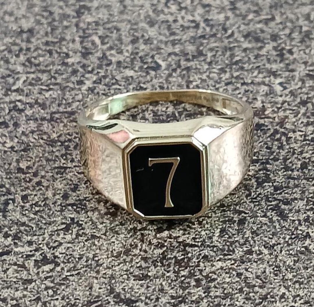 Lucky Number Black Enamel Band Ring, Lucky Number Ring for Men and ...