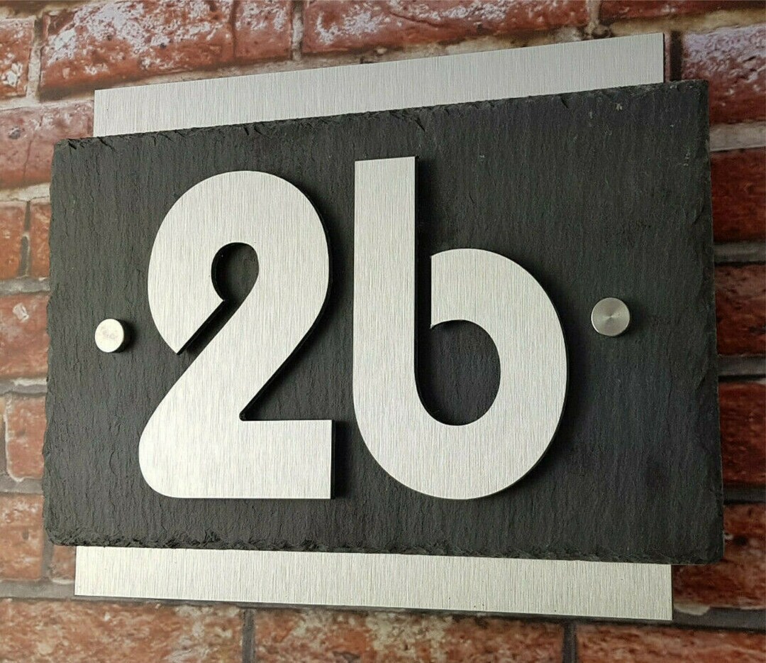 High-quality Slate 3D House Number With Brushed Stainless Steel Design ...