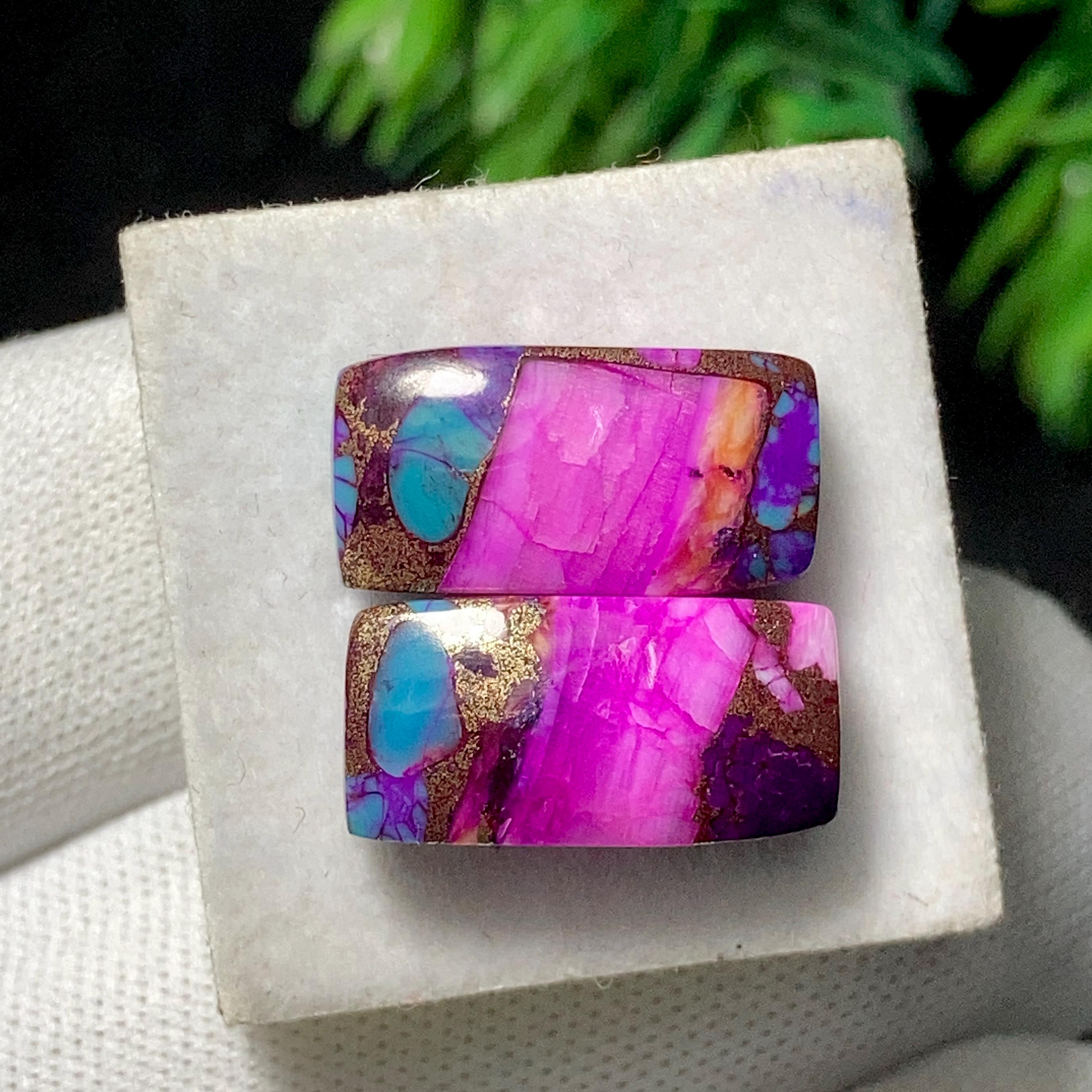 Vibrant Kingman Pink Mohave Turquoise Matching Pair Cabochon, 15 X 8 X ...