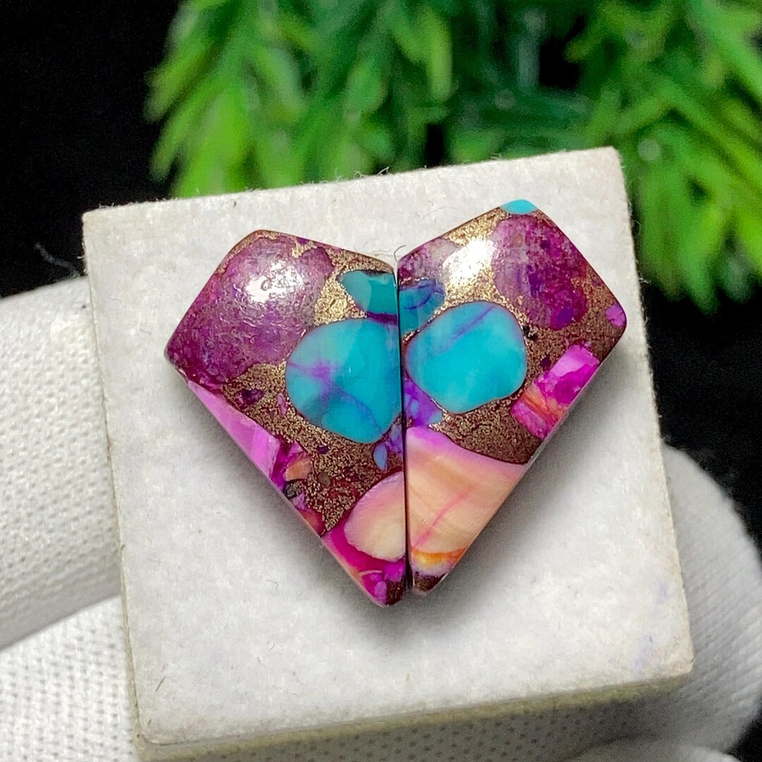Vibrant Kingman Pink Mohave Turquoise Matching Pair Cabochon, 19 X 11 X ...