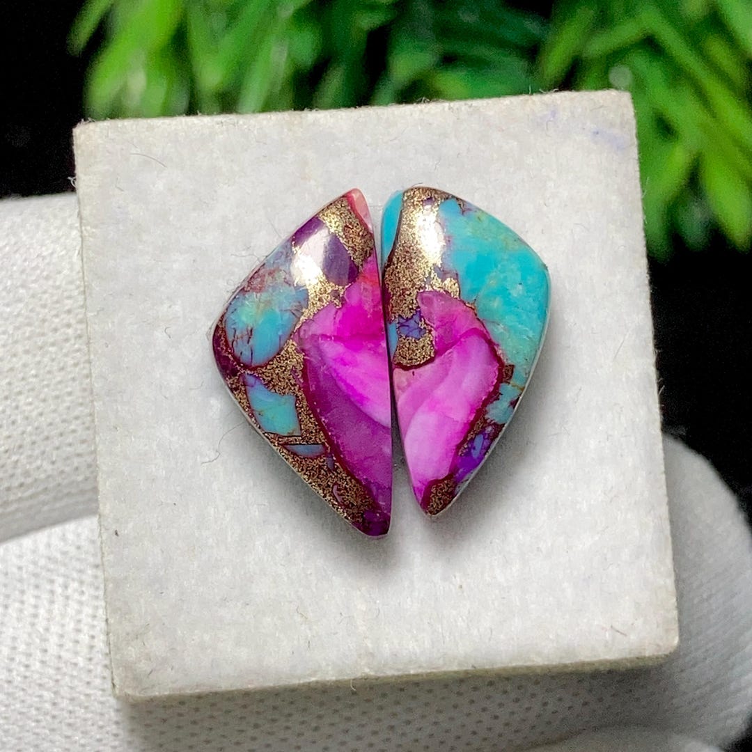 Vibrant Kingman Pink Mohave Turquoise Matching Pair Cabochon, 15 X 8 X ...