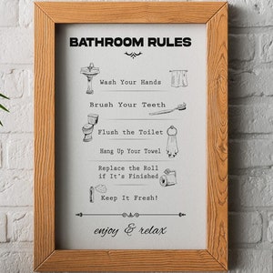 Bathroom Rules Poster - Minimalist Bathroom Decor - High-quality Matte ...