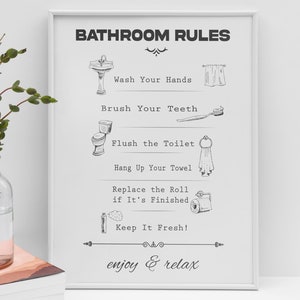 Bathroom Rules Poster - Minimalist Bathroom Decor - High-quality Matte ...