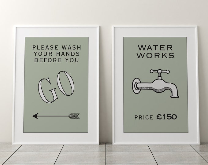 Collection of Monopoly Inspired Bathroom Prints A4 - Etsy UK