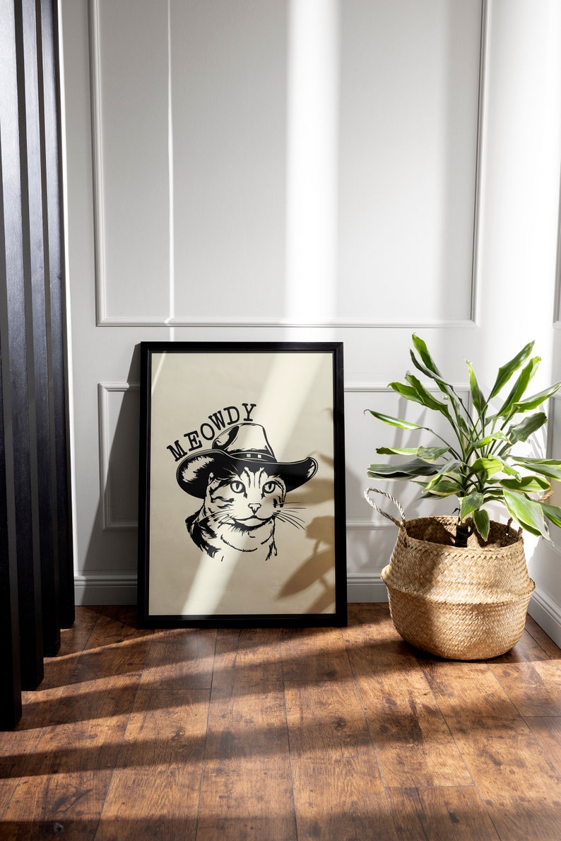 Meowdy Poster, Cowboy Black Cat, Cowboy Cat Print, Cat Illustration ...
