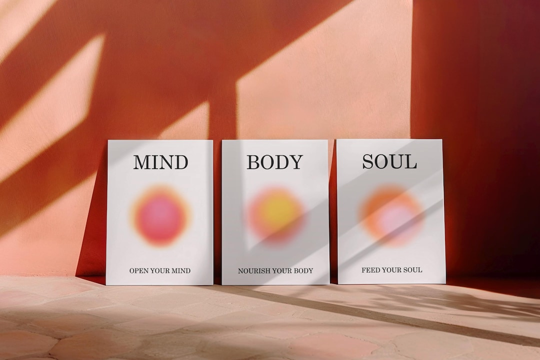 Mind Body Soul Aura Poster Set - 3 Piece Wall Art, Spiritual Gradient ...