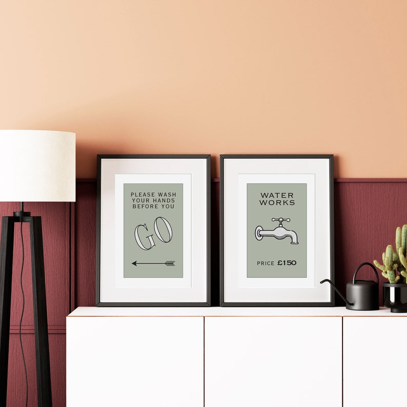 Monopoly-inspired Bathroom Art Set Vintage Water Works and Handwashing ...