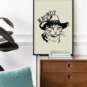 Meowdy Poster, Cowboy Black Cat, Cowboy Cat Print, Cat Illustration ...