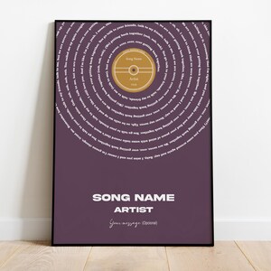 Song Lyrics Poster With Personalized Quote and Name, Custom Digital ...