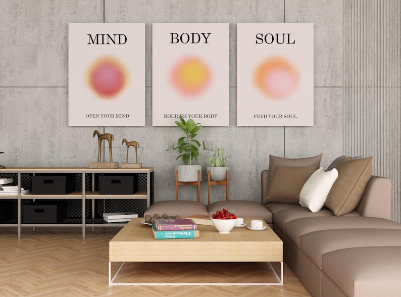 Mind Body Soul Aura Poster Set - 3 Piece Wall Art, Spiritual Gradient ...