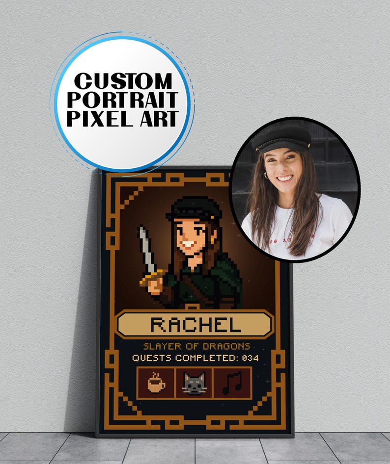 Custom Pixel Art Portrait From Photo | 8-bit Retro Avatar With Hobbies ...