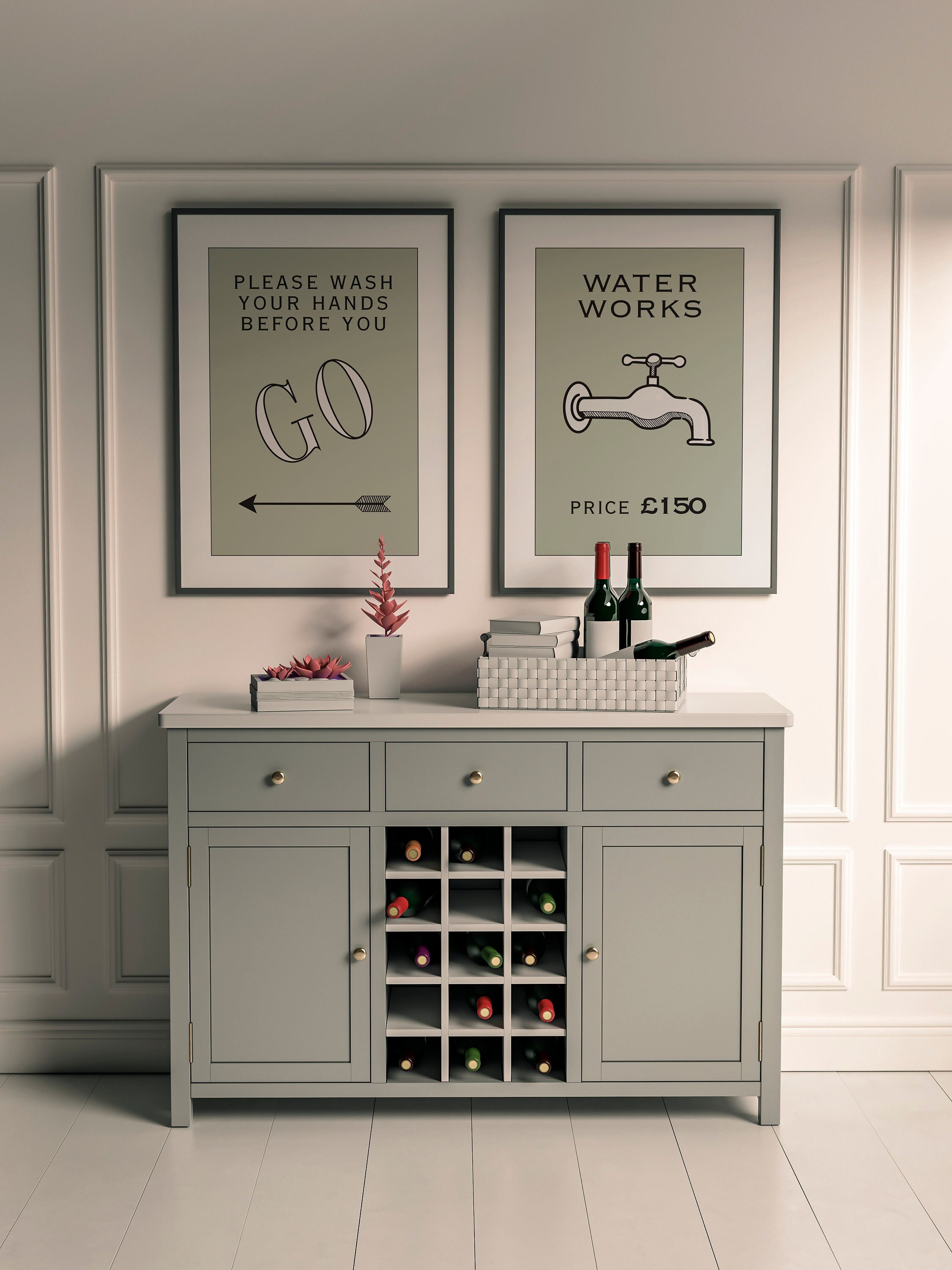Monopoly-inspired Bathroom Art Set Vintage Water Works and Handwashing ...