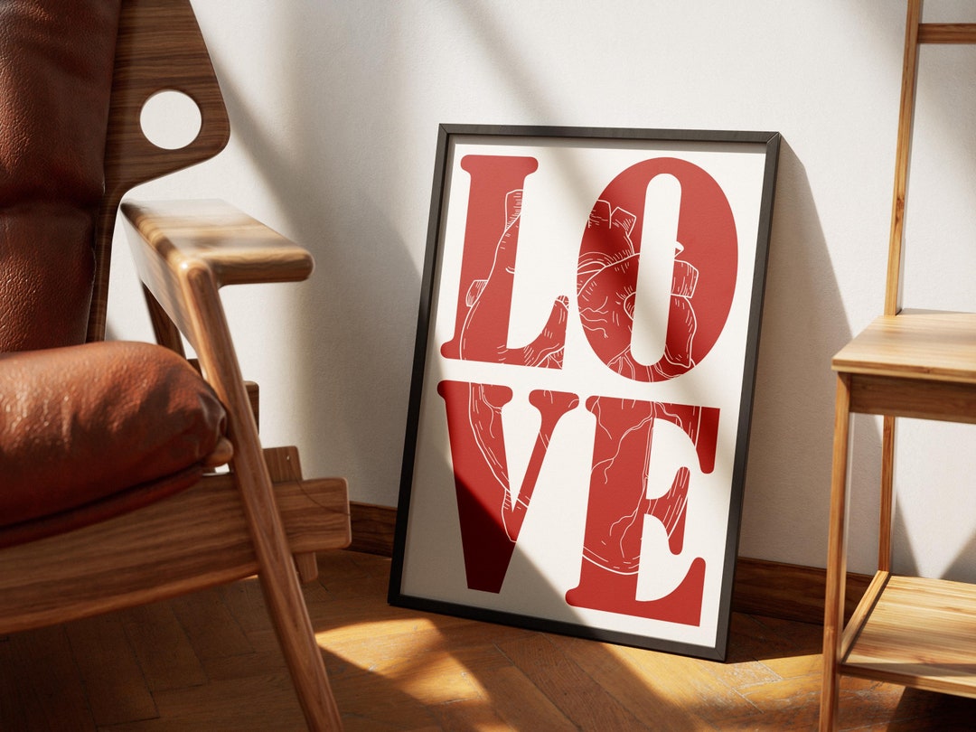 LOVE Poster - Modern Wall Art, Red Typography Print, Minimalist Decor ...