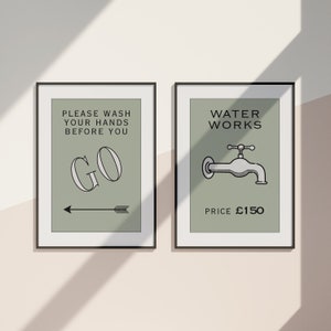 Monopoly-inspired Bathroom Art Set - Vintage Water Works and ...