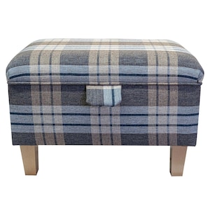Handmade Blue Tartan Storage Ottoman | Kintyre Chambray Fabric ...