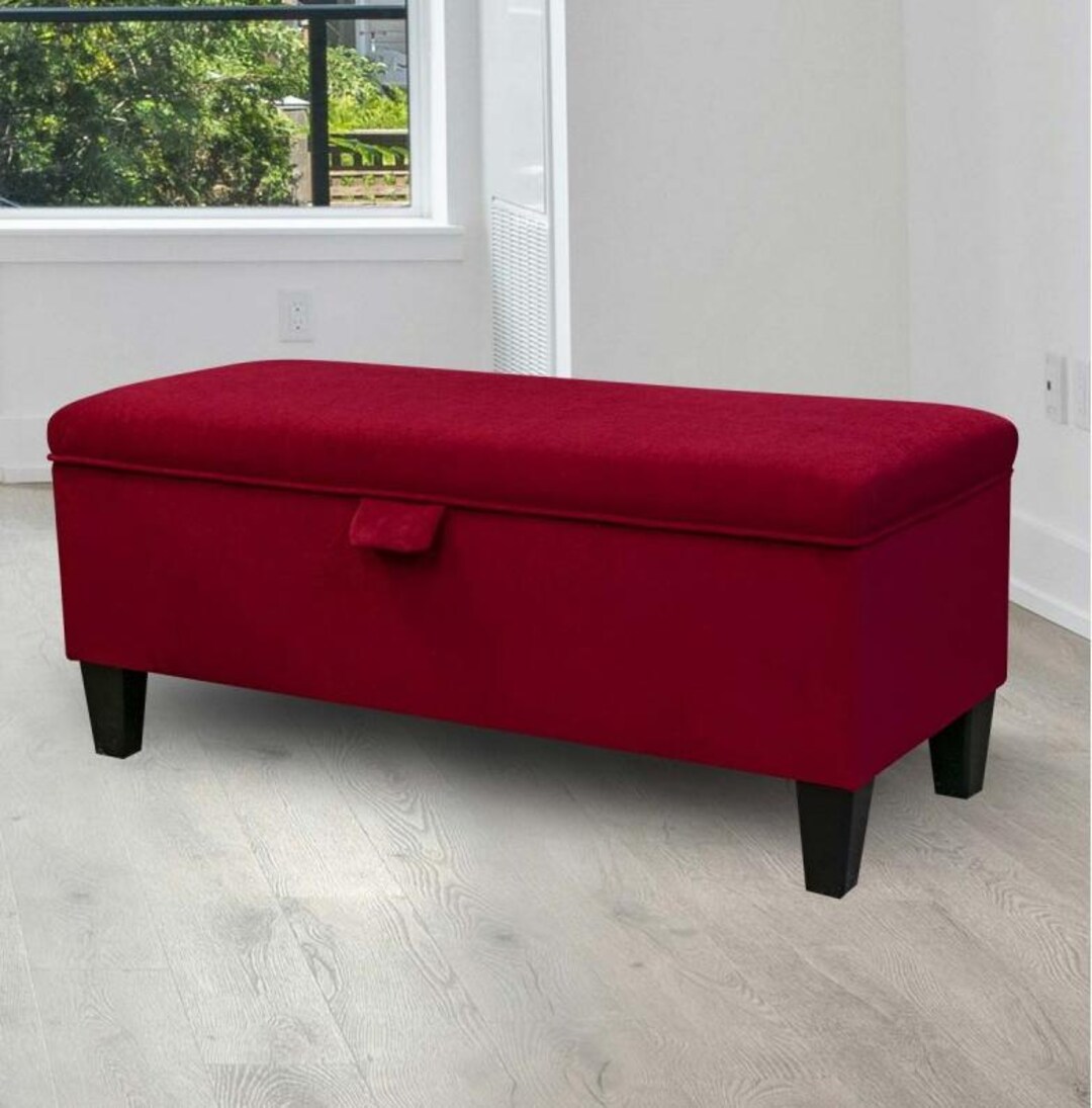 Notting Hill Plain Wine Velvet Fabric Storage Bench Ottoman | Bespoke ...